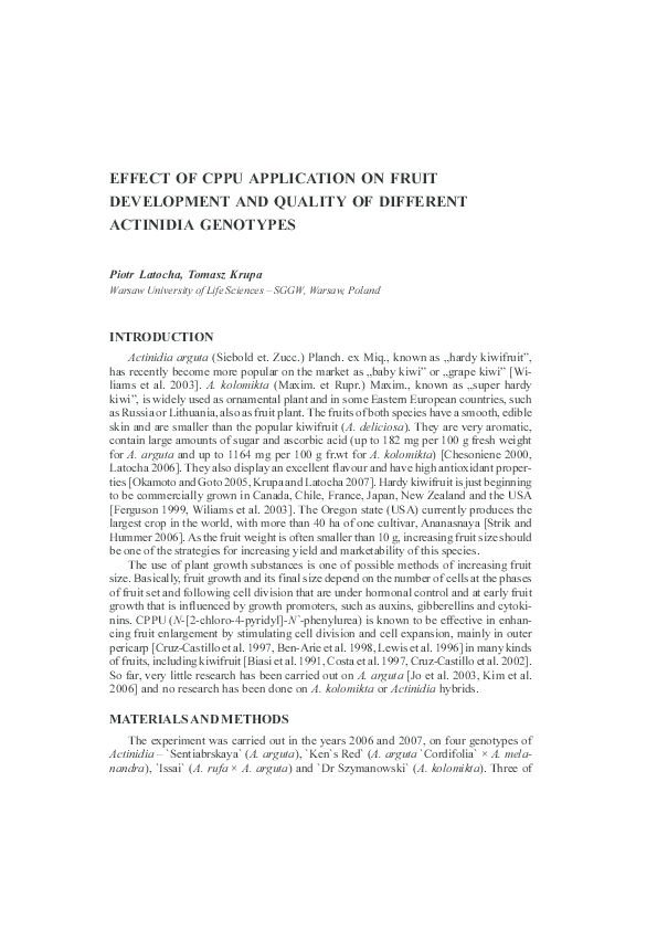 Pdf Effect Of Cppu Application On Fruit Development And Quality Of
