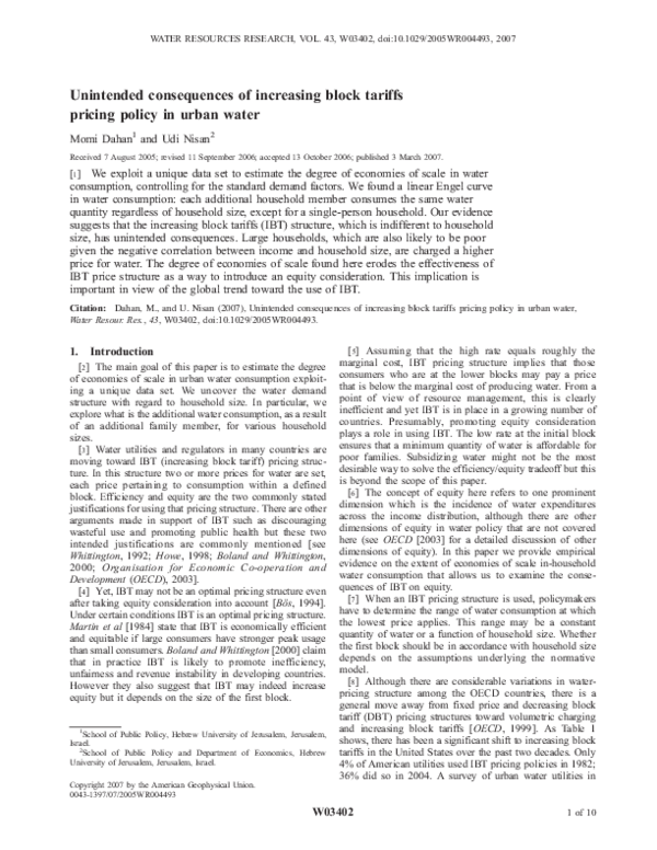 (PDF) Unintended consequences of increasing block tariffs pricing ...