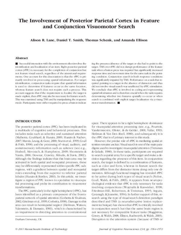 (PDF) The Involvement of Posterior Parietal Cortex in Feature and Conjunction Visuomotor Search