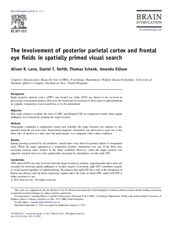 (PDF) The involvement of posterior parietal cortex and frontal eye fields in spatially primed ...