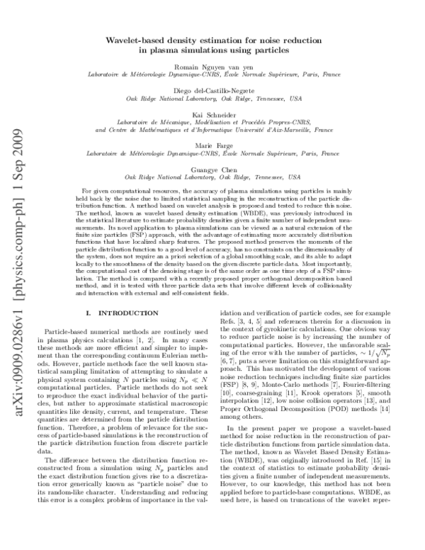 Pdf Wavelet Based Density Estimation For Noise Reduction In Plasma