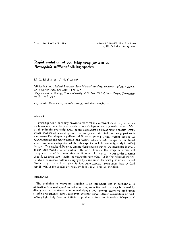 (PDF) Rapid evolution of courtship song pattern in Drosophila ...