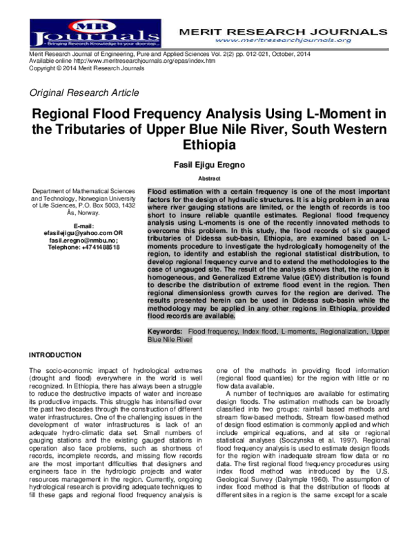 (PDF) Regional Flood Frequency Analysis Using L Moments for the Buyuk and Kucuk Menderes River ...