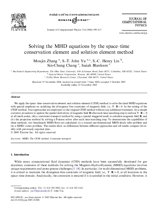 (PDF) Solving the MHD equations by the space–time conservation element and solution element method