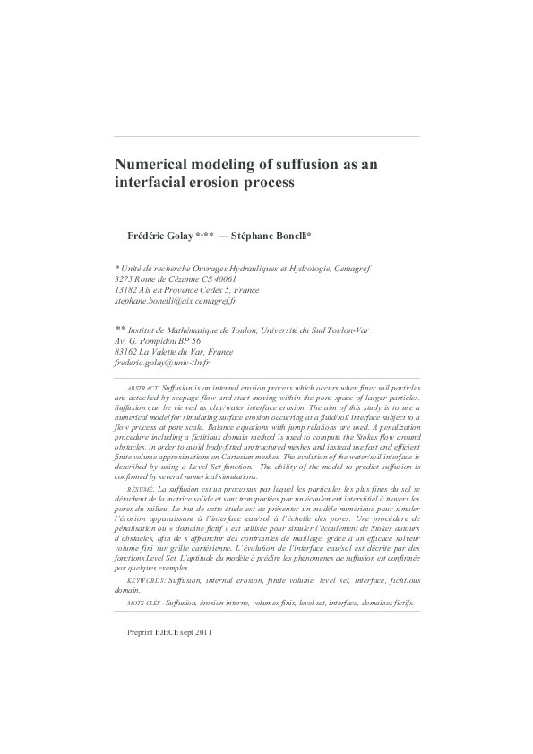 (PDF) Numerical modeling of suffusion as an interfacial erosion process