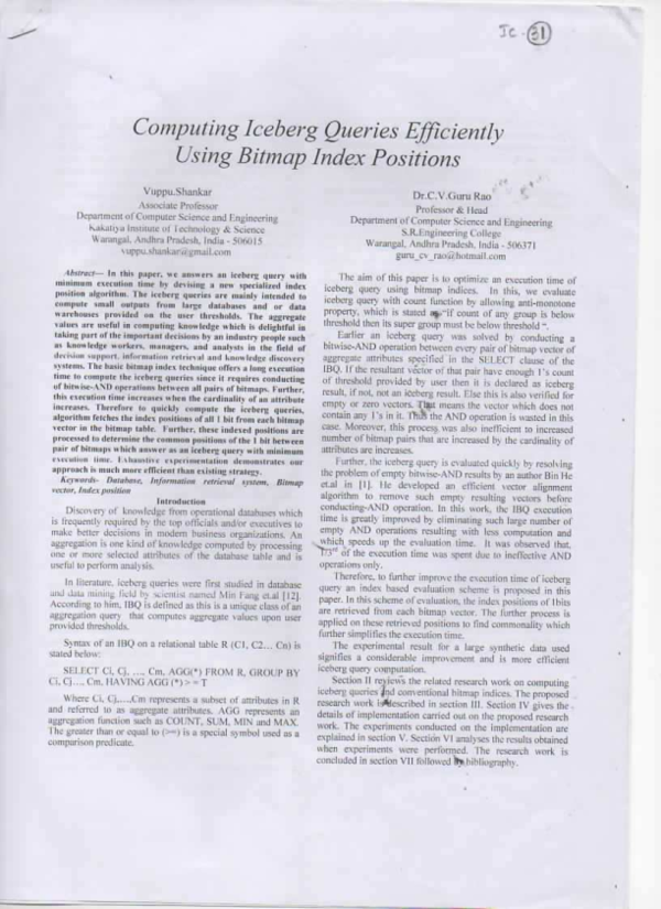 Computing Iceberg Queries Efficiently Using Bitmap Index Positions