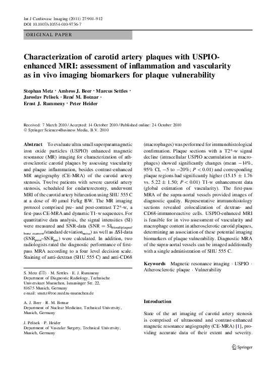 (PDF) Characterization of carotid artery plaques with USPIO-enhanced ...