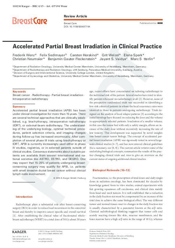 Pdf Accelerated Partial Breast Irradiation In Clinical Practice