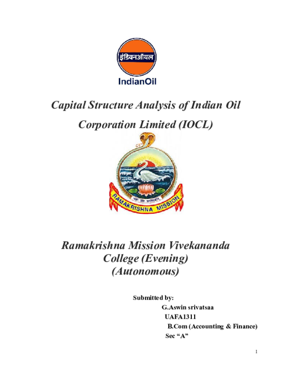 (DOC) Capital Structure Analysis of Indian Oil Corporation Limited ...