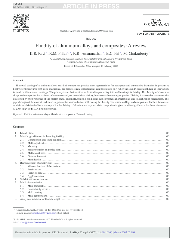 (PDF) Fluidity of aluminum alloys and composites: A review