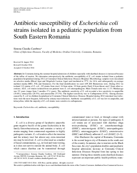 (PDF) Recent Sensitivity Pattern of Escherichia Coli in Urinary Tract Infection | ezhil ramya j ...
