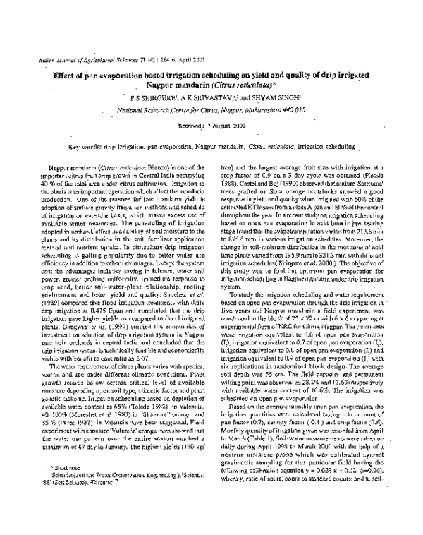 (PDF) Effect of pan evaporation based irrigation scheduling on yield ...
