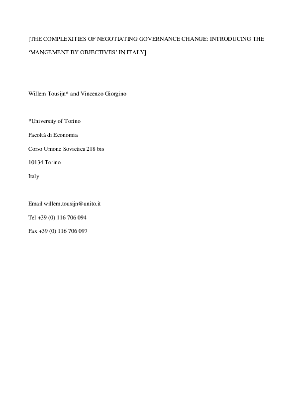 (PDF) The complexities of negotiating governance change: introducing ...