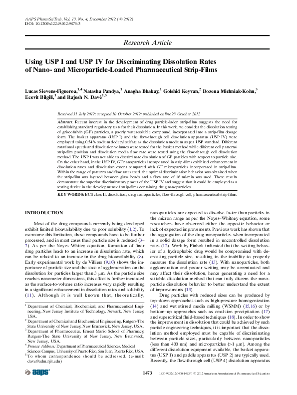 (PDF) Using USP I and USP IV for Discriminating Dissolution Rates of ...