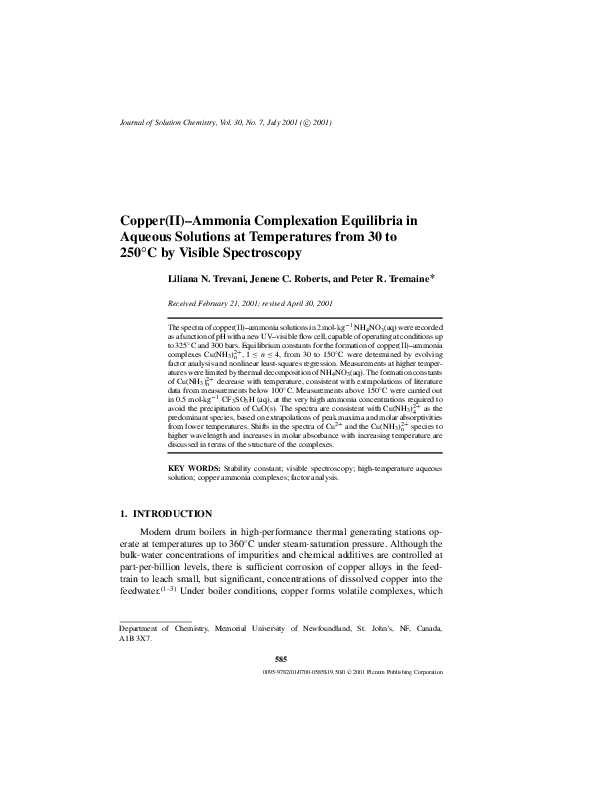 (PDF) Copper (II)–Ammonia Complexation Equilibria in Aqueous Solutions ...