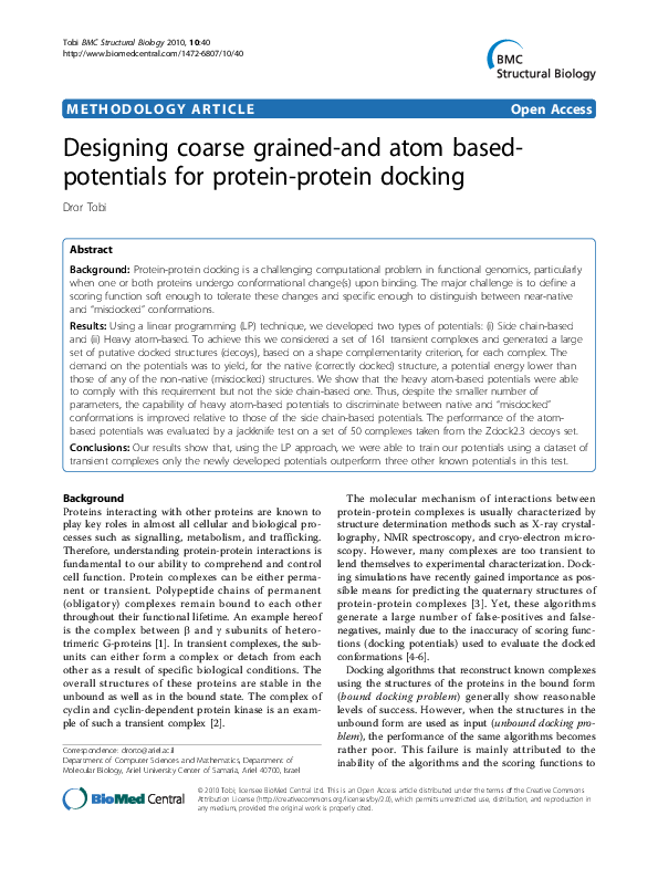 (PDF) Designing coarse grained-and atom based-potentials for protein-protein docking