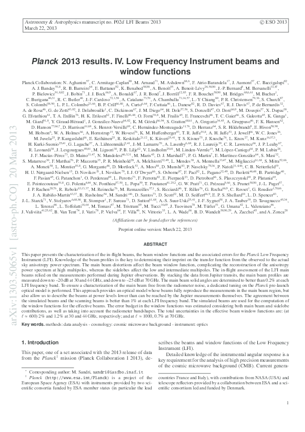 (PDF) Planck 2013 results. IV. Low Frequency Instrument beams and ...