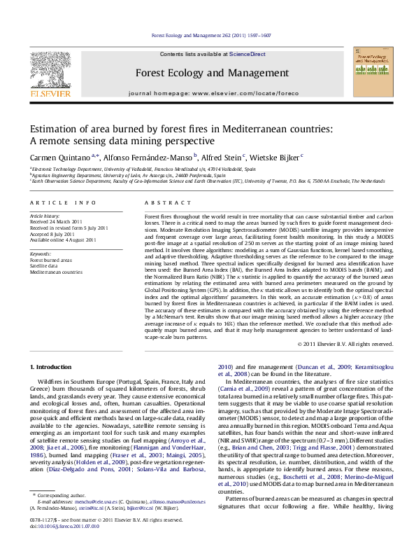 Pdf Estimation Of Area Burned By Forest Fires In Mediterranean