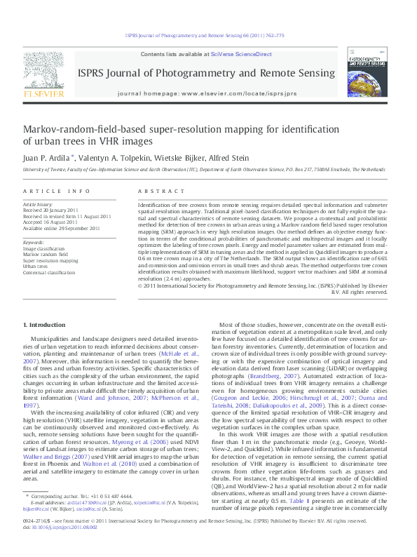 Pdf Markov Random Field Based Super Resolution Mapping For Identification Of Urban