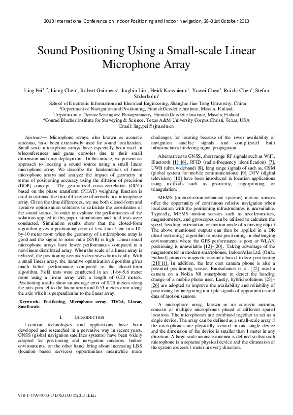 Pdf Sound Positioning Using A Small Scale Linear Microphone Array