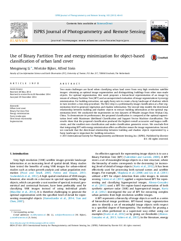(PDF) Use of Binary Partition Tree and energy minimization for object-based classification of ...