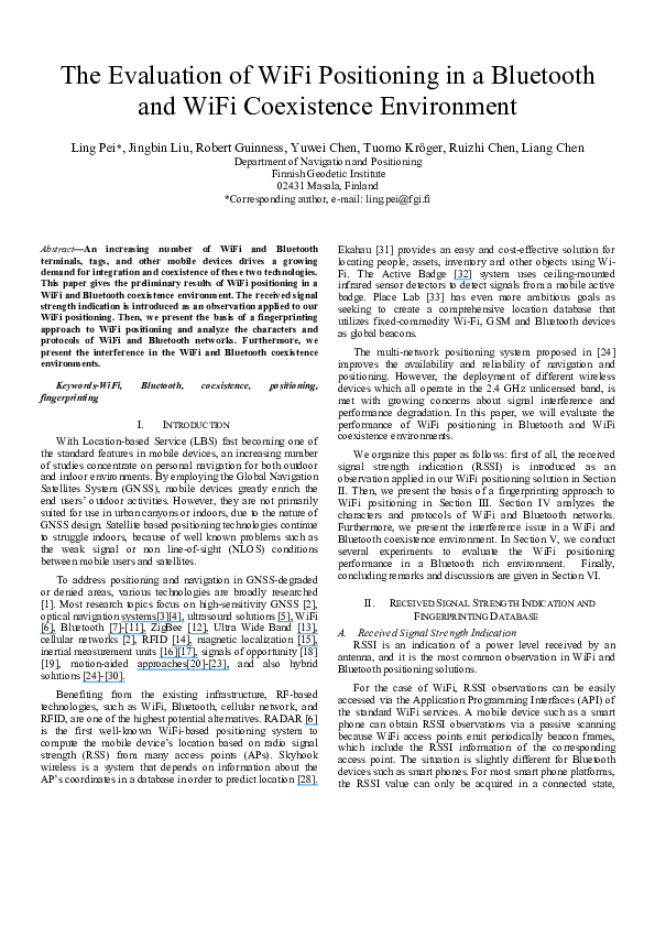 (PDF) The evaluation of WiFi positioning in a Bluetooth and WiFi coexistence environment