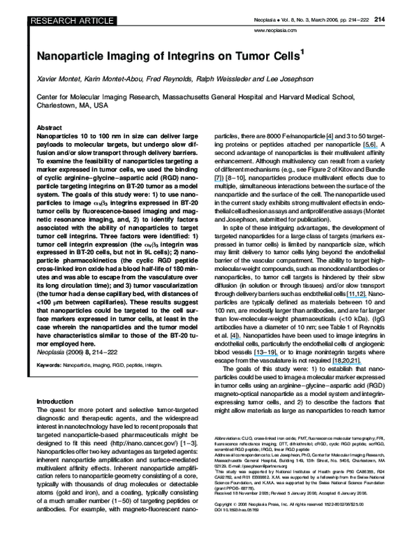 (PDF) Nanoparticle Imaging of Integrins on Tumor Cells
