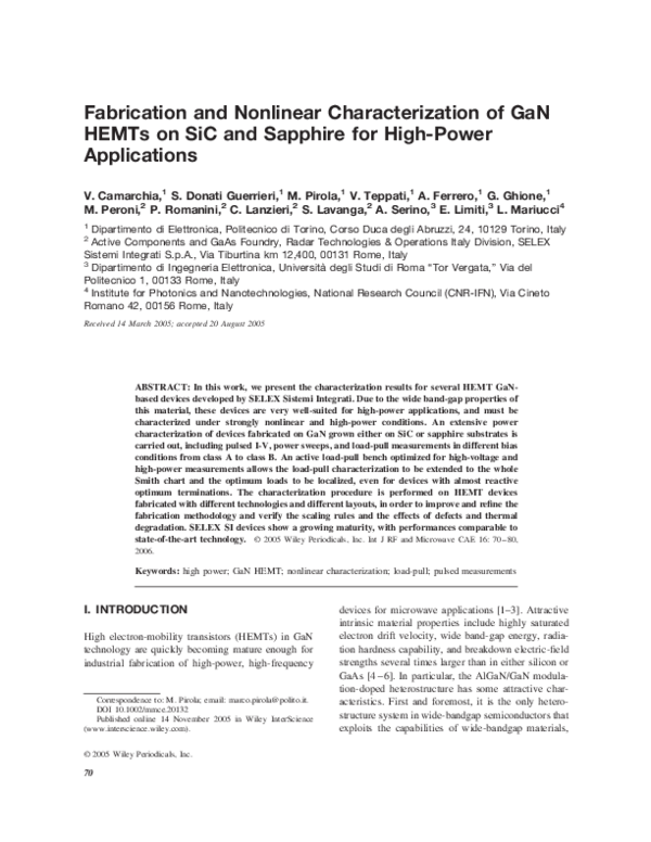 (PDF) Fabrication and nonlinear characterization of GaN HEMTs on SiC and sapphire for high-power ...