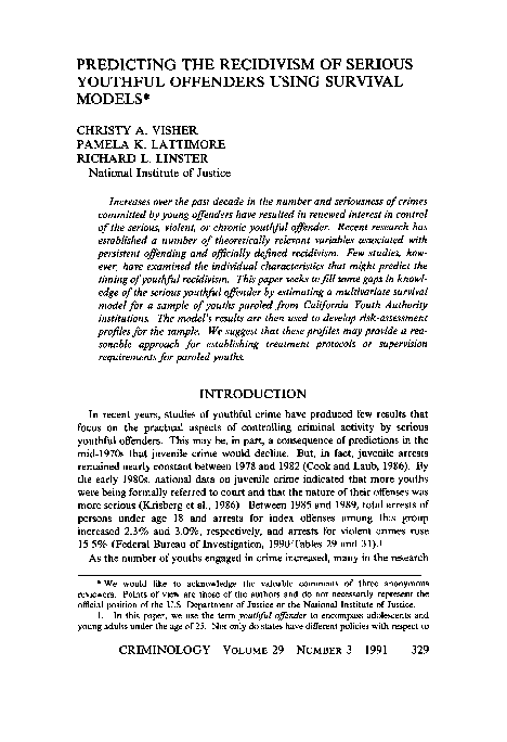 Pdf Predicting The Recidivism Of Serious Youthful Offenders Using