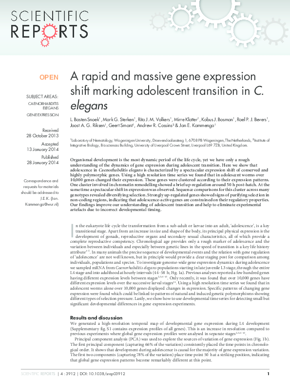 (PDF) A rapid and massive gene expression shift marking adolescent ...