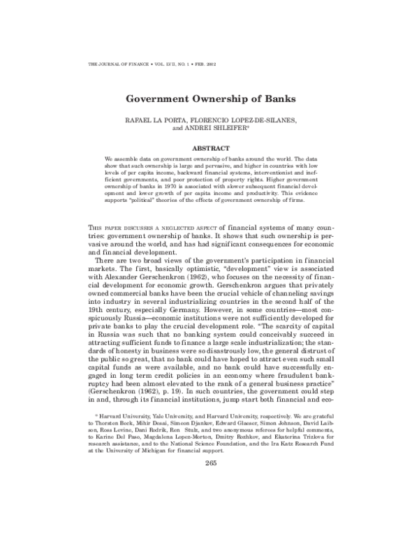 (PDF) Government Ownership of Banks