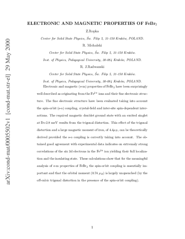 (PDF) Electronic and magnetic properties of FeBr2