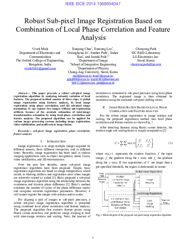 (PDF) Robust sub-pixel image registration based on combination of local phase correlation and ...