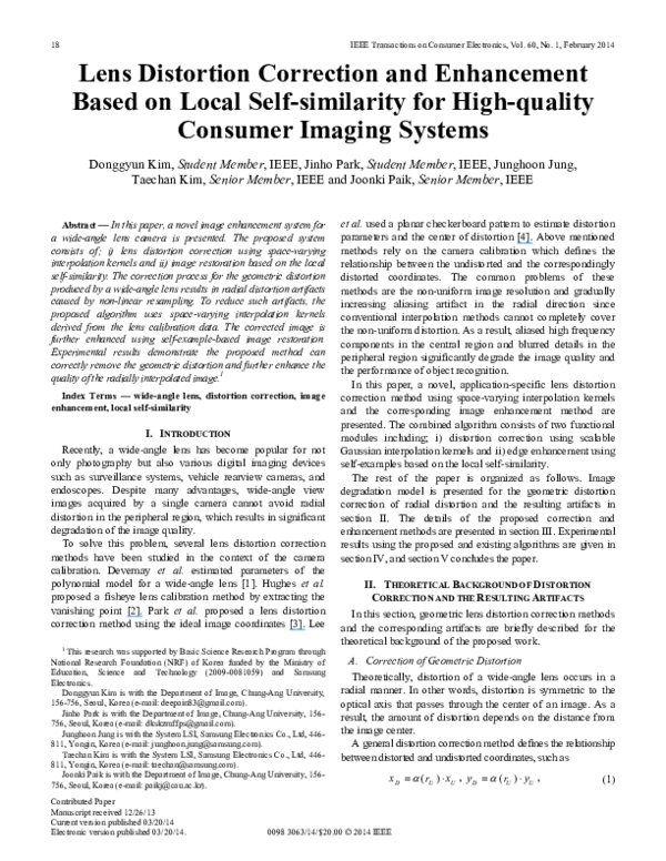 Pdf Lens Distortion Correction And Enhancement Based On Local Self Similarity For High Quality