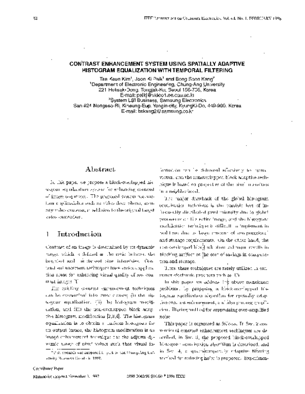 (PDF) Contrast enhancement system using spatially adaptive histogram ...