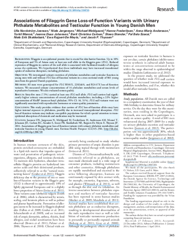 (PDF) Associations of Filaggrin Gene Loss-of-Function Variants with Urinary Phthalate ...