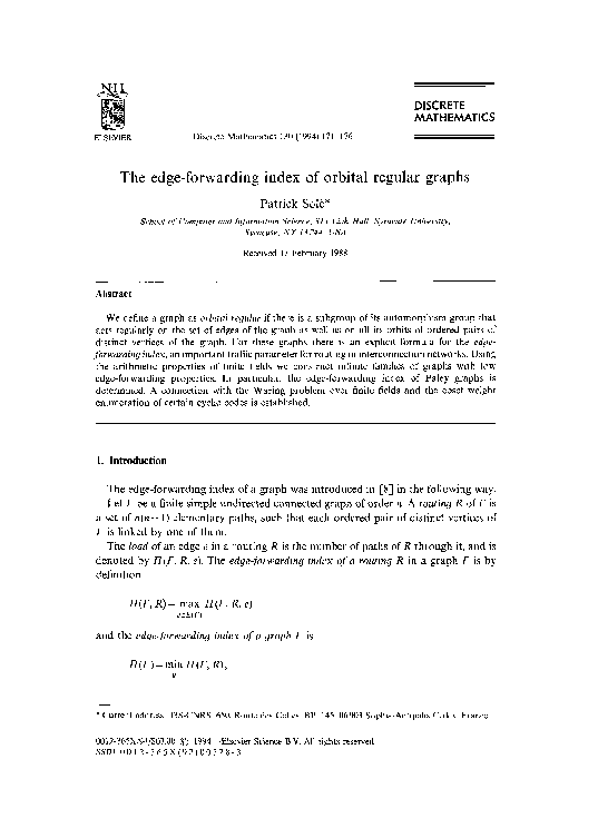 (PDF) The edge-forwarding index of orbital regular graphs