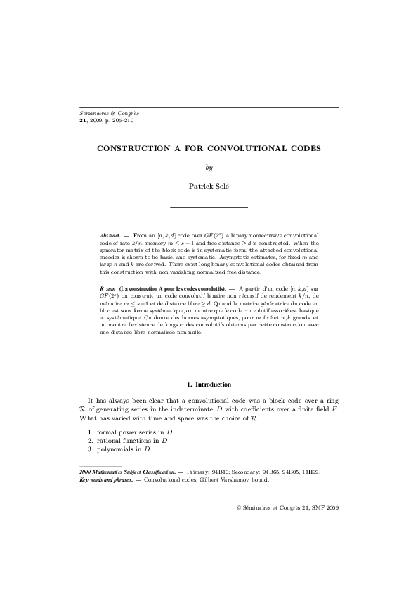 (PDF) Construction A for convolutional codes