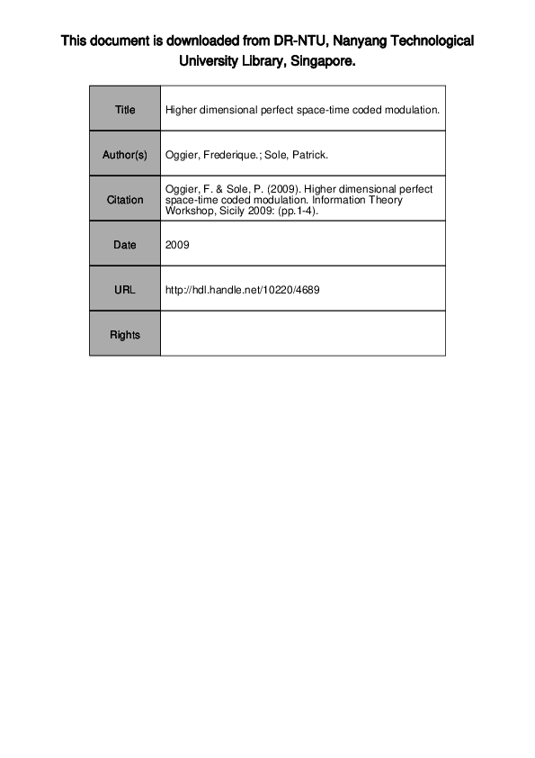 Pdf Higher Dimensional Perfect Space Time Coded Modulation Patrick