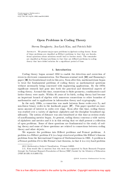 (PDF) Open Problems in Coding Theory