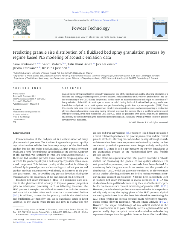 Pdf Predicting Granule Size Distribution Of A Fluidized Bed Spray Granulation Process By
