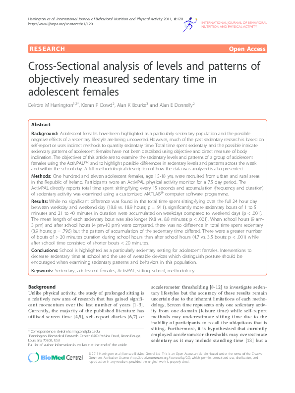 (PDF) Cross-Sectional analysis of levels and patterns of objectively measured sedentary time in ...