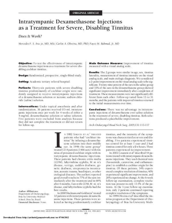 (PDF) Intratympanic Dexamethasone Injections as a Treatment for Severe ...