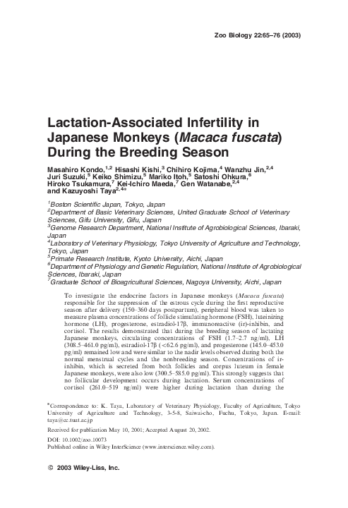 (PDF) Lactation-associated infertility in Japanese monkeys (Macaca ...