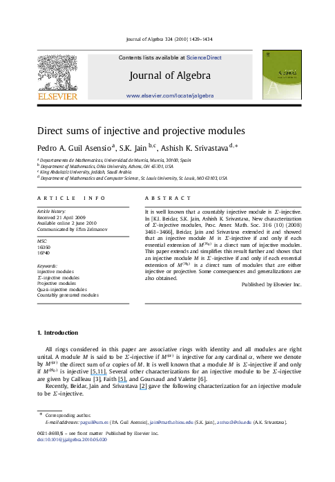 (PDF) Direct sums of injective and projective modules