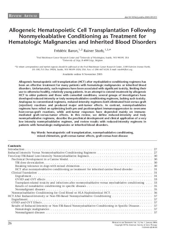 (PDF) Allogeneic Hematopoietic Cell Transplantation Using Fludarabine ...