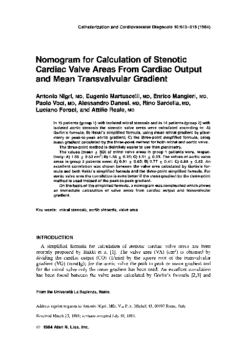 (PDF) Nomogram for calculation of stenotic cardiac valve areas from ...