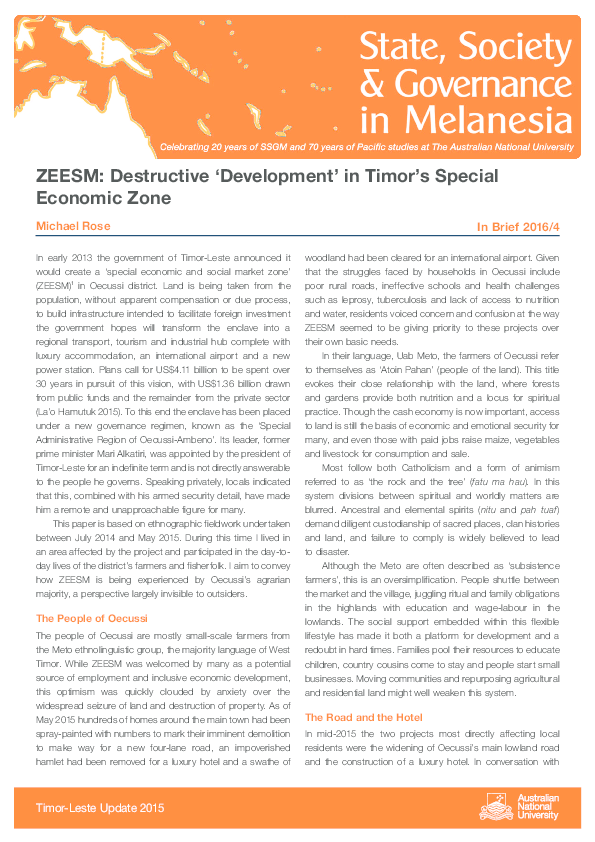 (PDF) ZEESM: Destructive 'Development' in Timor's Special Economic Zone