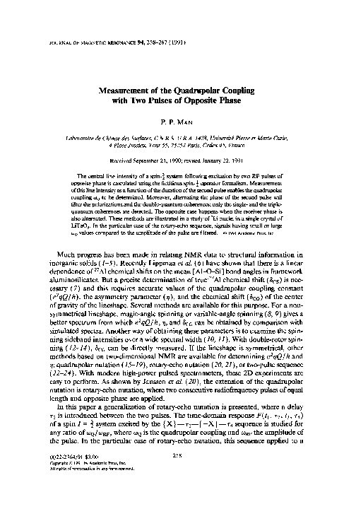 (PDF) Measurement of the quadrupolar coupling with two pulses of ...
