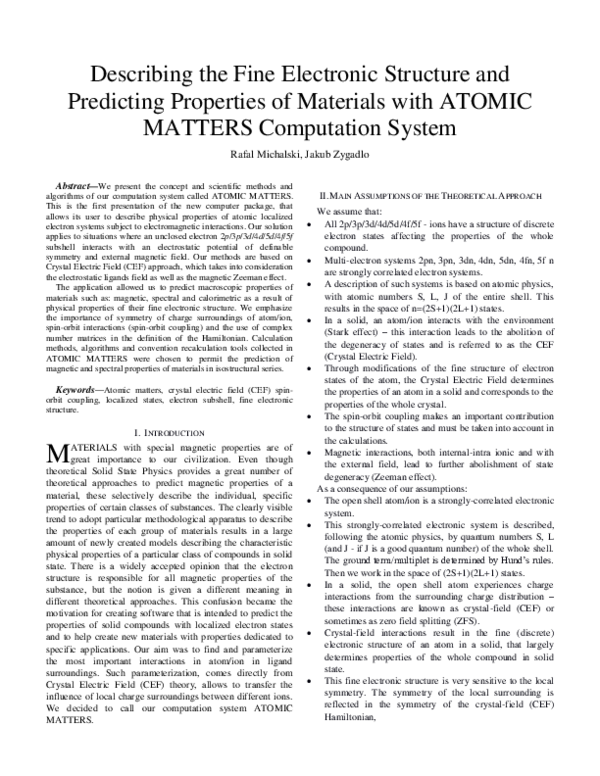 (PDF) Describing the Fine Electronic Structure and Predicting ...